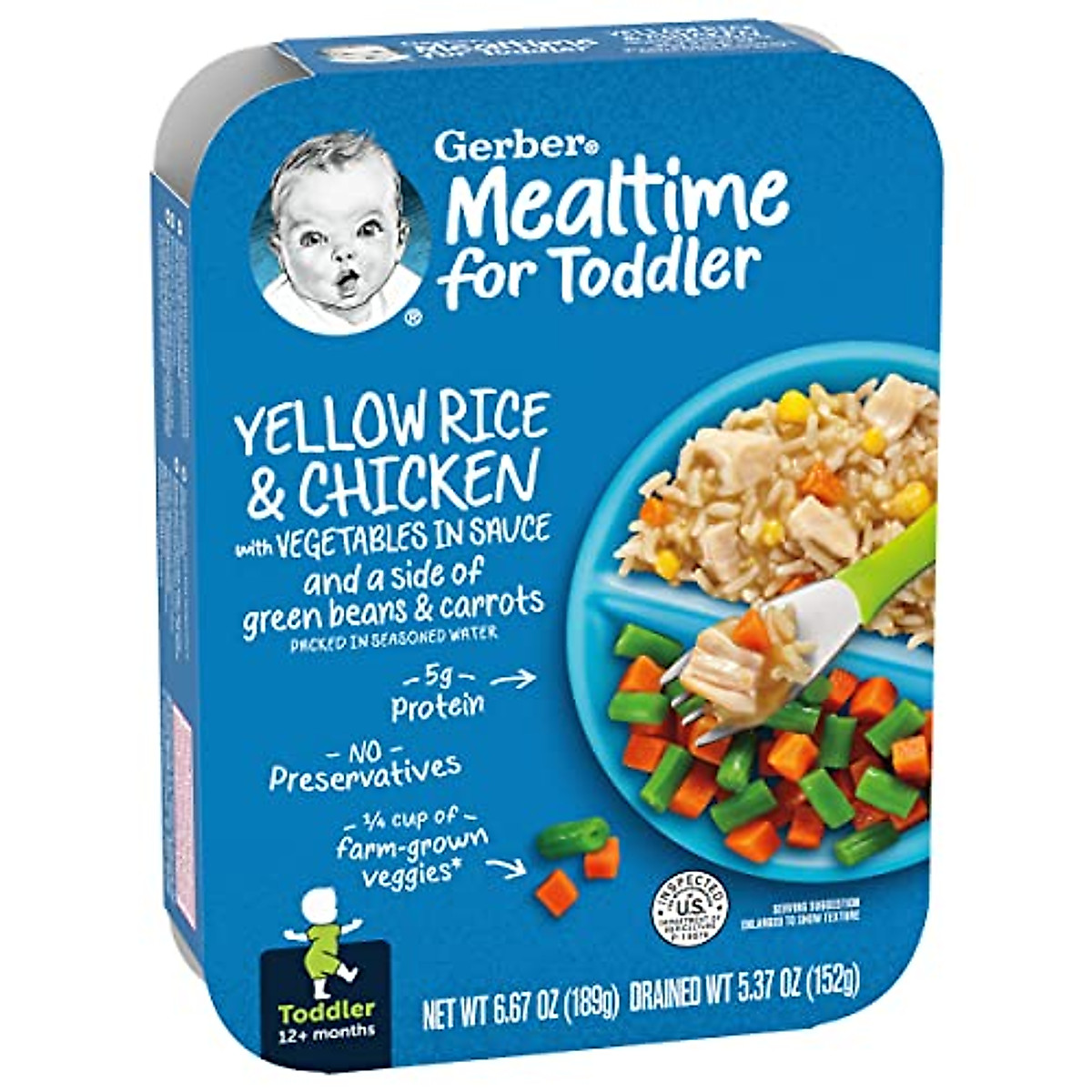 Gerber Mealtime for Toddler Yellow Rice & Chicken with Vegetables in Sauce & Side of Green Beans & Carrots, Packed in Seasoned Water, 6.67 OZ (Pack of 8)