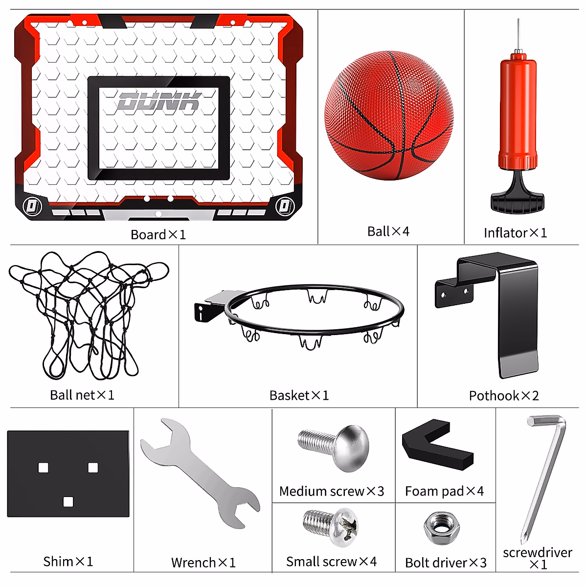 TEMI Basketball Hoop Indoor, Mini Basketball Hoop with 4 Balls, Over The Door Basketball Hoop for Kids and Adults, Basketball Toys for Boys Girls Age 3 4 5 6 7 8 9 10 11 12 - Kids & Teens Gift Ideas