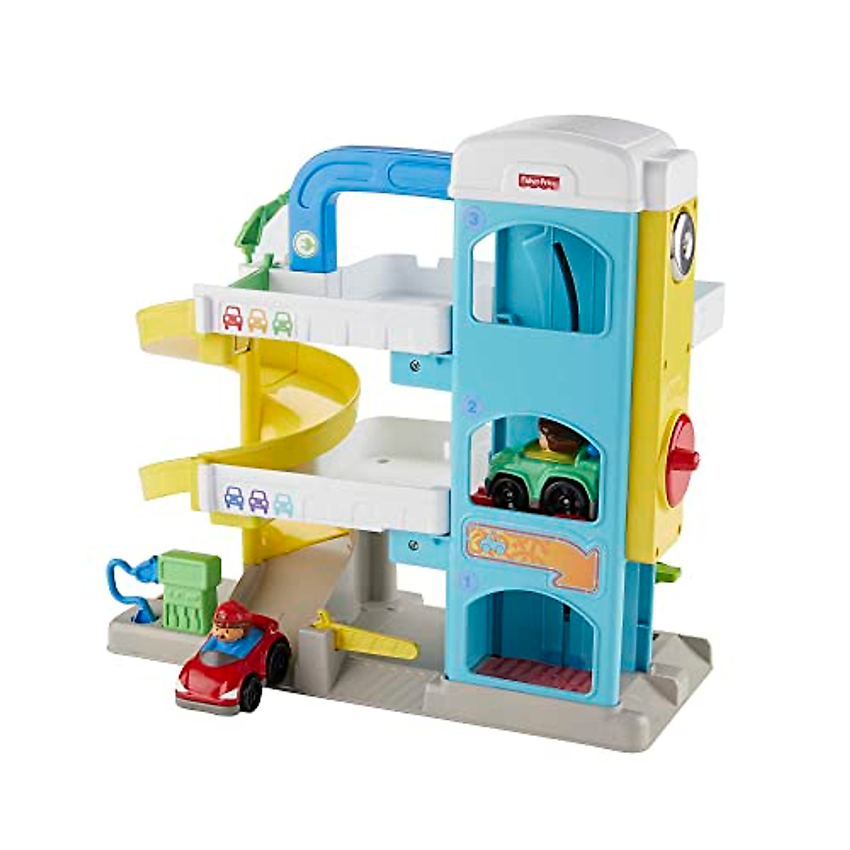 Fisher-Price Little People Toddler Toy Helpful Neighbor’S Garage Playset with Spiral Ramp and 2 Wheelies Cars for Ages 18+ Months
