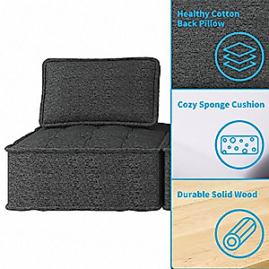 Mjkone Armless Floor Couch 2PCS Free Combination Floor Sofa Chair Comfy Modular Sofa with Removable Back Cushion Variable Sectional Sofa Couches for Living Room Apartment Office Small Space, Dark Grey