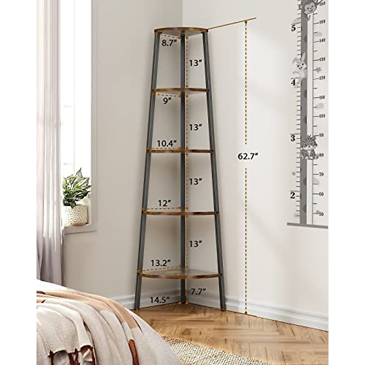 Pipishell Bookshelf, 6-Tier Bookcase with Storage Drawer, Tall Bookshelf Storage Rack with Metal Frame & Wood Grain Finish, Industrial Bookshelf for Living Room, Bedroom, and Home Office, PIBS02WN