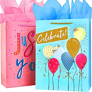 Gift Bag Large Gift Bags Set,12.5"Birthday Gift Bag for Girls Women,2 Pack Paper Gift Bags with Tissue Paper,Variety Green Pink Gift Bag Present Bags Big Gift Bag Birthday Bags with Handle,Gift Wrap Bags for Birthday Patry,Anniversary,Wedding,Valentine's