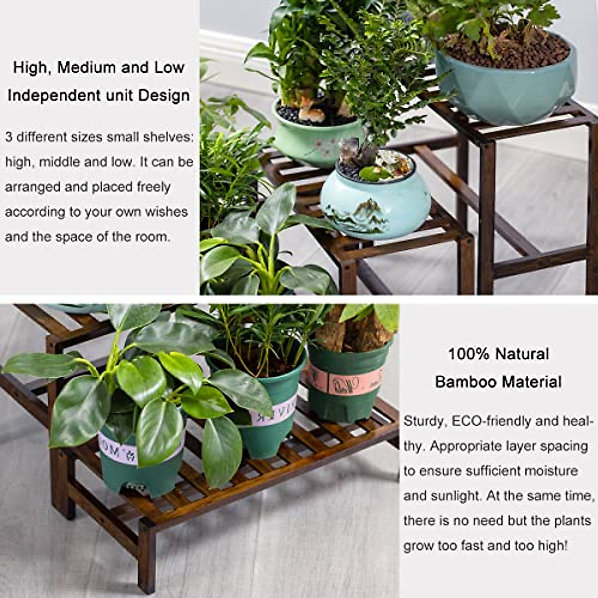 Bamboo 3-Tier Ladder Plant Stand, Planter Holder Flower Pot Display Shelf, Freestanding Plants Rack for Home Garden Patio Balcony Indoor Outdoor