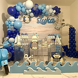 Nautical Anchor Party Balloon Arch Garland Kit,139PCS Navy Blue Dusty Blue Balloons for Baby Shower Ahoy It's A Boy Sailor Navigation Under The Sea Ocean Birthday Party Decoration Supplies