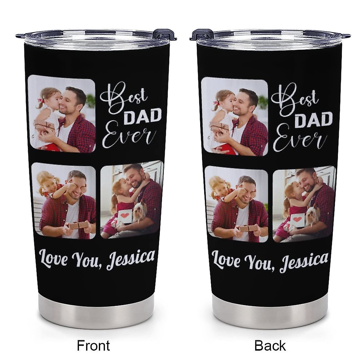 Personalized Picture Travel Tumbler for Dad Gift on Father's Day from Daughter Son Custom Coffee Mug with Best Dad Text Photo Cup