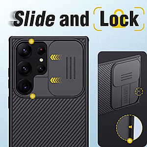 ErHu for Samsung Galaxy S23 Ultra Case with Camera Cover, [Non Slip & Anti-Fingerprint] [Drop Protection], Slim Thin Protective Phone Case for Samsung S23 Ultra 6.8 Inch, Black