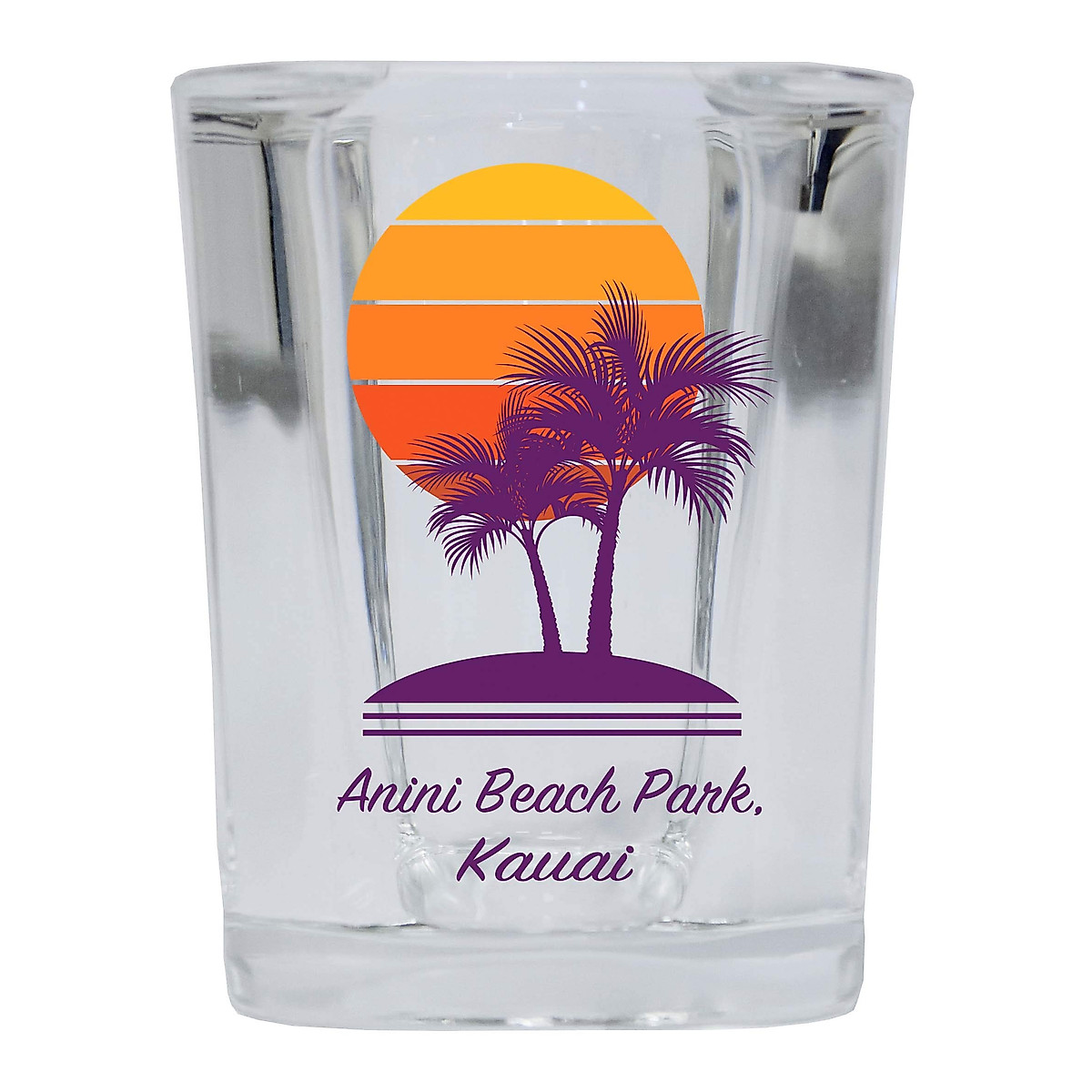 R and R Imports Anini Beach Park Kauai Souvenir 2 Ounce Square Shot Glass Palm Design