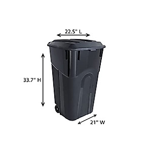 United Solutions 32 Gallon Wheeled Outdoor Garbage Can with Attached Snap Lock Lid and Heavy-Duty Handles, Black, Heavy-Duty Construction, Perfect Backyard, Deck, or Garage Trash Can, 2 Pack