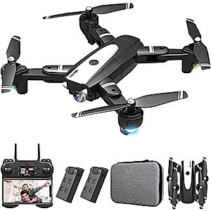 Lozenge Drones with Camera for Adults 4K Quadcopter Helicopter RC Drones for Adults Optical Flow Positioning Dual Cameras UAV (2 Battery&1080P WiFi Camera, Black)