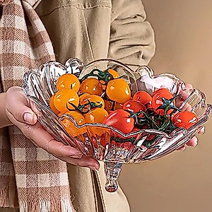 Luxshiny Food Containers Glass Salad Bowl Transparent Footed Dessert Bowl Vintage Flower Embossed Ice Cream Bowl European Style Trifle Bowl Candy Cake Bowl for Home Wedding Party 950ml