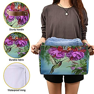 Storage Basket Cube Hummingbird Flower Orchid Spring Large Collapsible Toys Storage Box Bin Laundry Organizer for Closet Shelf Nursery Kids Bedroom,15x11x9.5 in,1 Pack