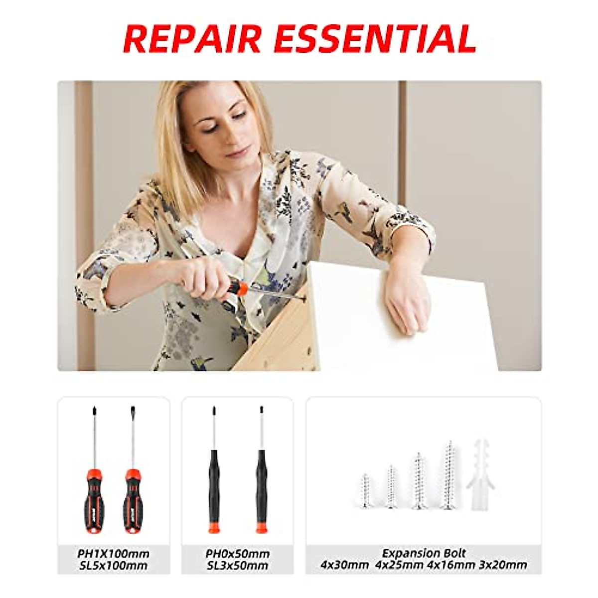 DIFFLIFE Tool Sets Household Tool Kit, 14-Piece General Home/Auto Repair Tool Set with Hammer, Pliers, Screwdriver Set and Toolbox Storage Case - Perfect for Homeowner, Diyer, Handyman (14-Piece)…