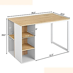 Tangkula Computer Desk with Storage Shelves, Home Office Desk with 5 Side Shelves & Metal Frame, Space Saving Laptop PC Desk, Writing Study Desk, Modern Vanity Desk for Bedroom (Natural)