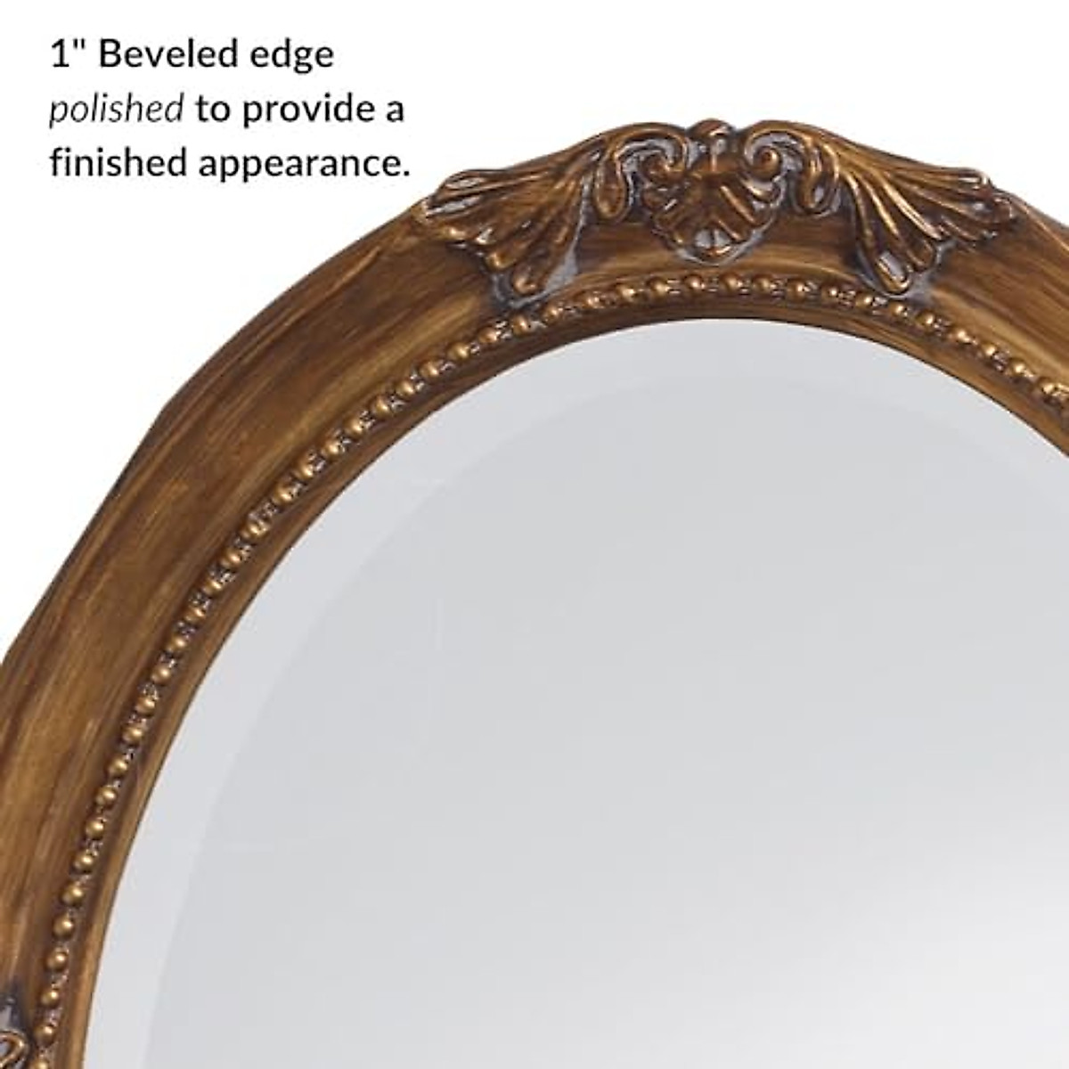 Howard Elliott Queen Ann Oval Antique Gold Leaf Wall Mirror, Oval Bevelled Hanging Wood Framed Vanity Mirrors for Home Decor, Living Room, Bathroom, Bedroom, or Hallway, 25 x 33 Inch