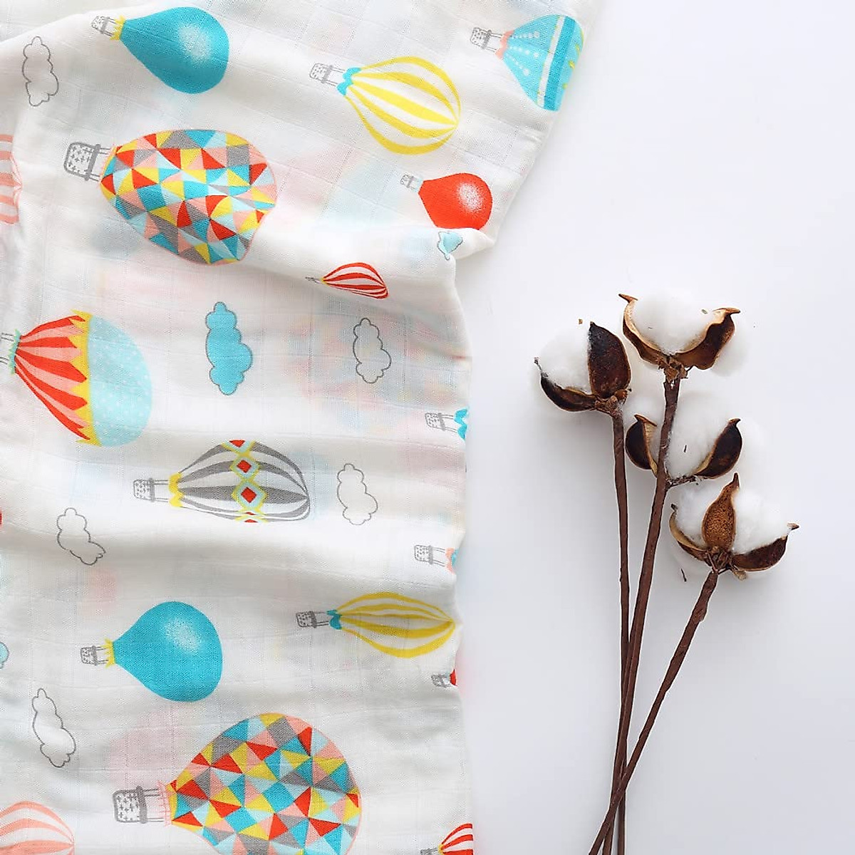 Karitree Muslin Swaddle Blanket Unisex Swaddle Wrap Soft Silky Bamboo Muslin Swaddle Blankets Neutral Receiving Blanket for Boys and Girls, Large 47 x 47 inches Feather (Hotballon)