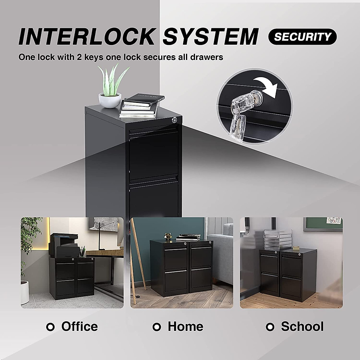 GangMei 2 Drawer Metal Vertical File Cabinet with Lock, Narrow Filing Cabinet with Hanging Letter/Legal/A4 Folders for Home, Office, Assembly Required, Black, 2 Drawers