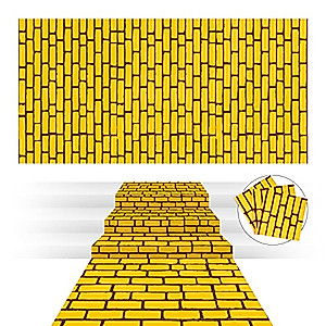 4.5 x 9 Feet Yellow Brick Road Runner Novelty Aisle Floor Runner Brick Wall Backdrop, Princess Decorations Party Supplies for Halloween Cosplay Party (3 Pieces)