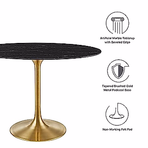 Modway Lippa Oval Artificial Marble 42" Dining Table, Gold Black