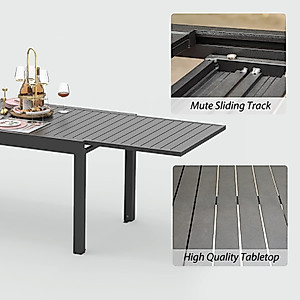 Domi 59" - 89" Expandable Patio Dining Table - Aluminum, Adjustable, Smooth-Sliding, Outdoor Furniture for 6-8 Person, Ideal for Backyard, Porch, Deck, Garden - Dark Brown,