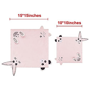 DaysU Security Blanket for Newborn Baby Boy Girl Unisex, Soft Soothing Lovey Nursery Reversible Baby Blanket with Animal Faces, Dotted Backing as Baby Gift Accessories, 1 Pack, Pink, 10" x 10"