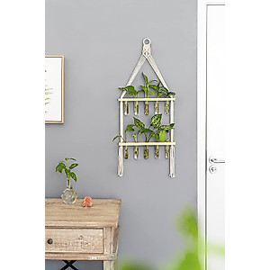 Mkono Wall Hanging Glass Planter with Macrame Hanger, Boho 2 Tier Propagation Tube Vase Plant Terrarium with Wooden Stand for Propagating Hydroponic Plants, Home Office Room Decor Women Gift Idea