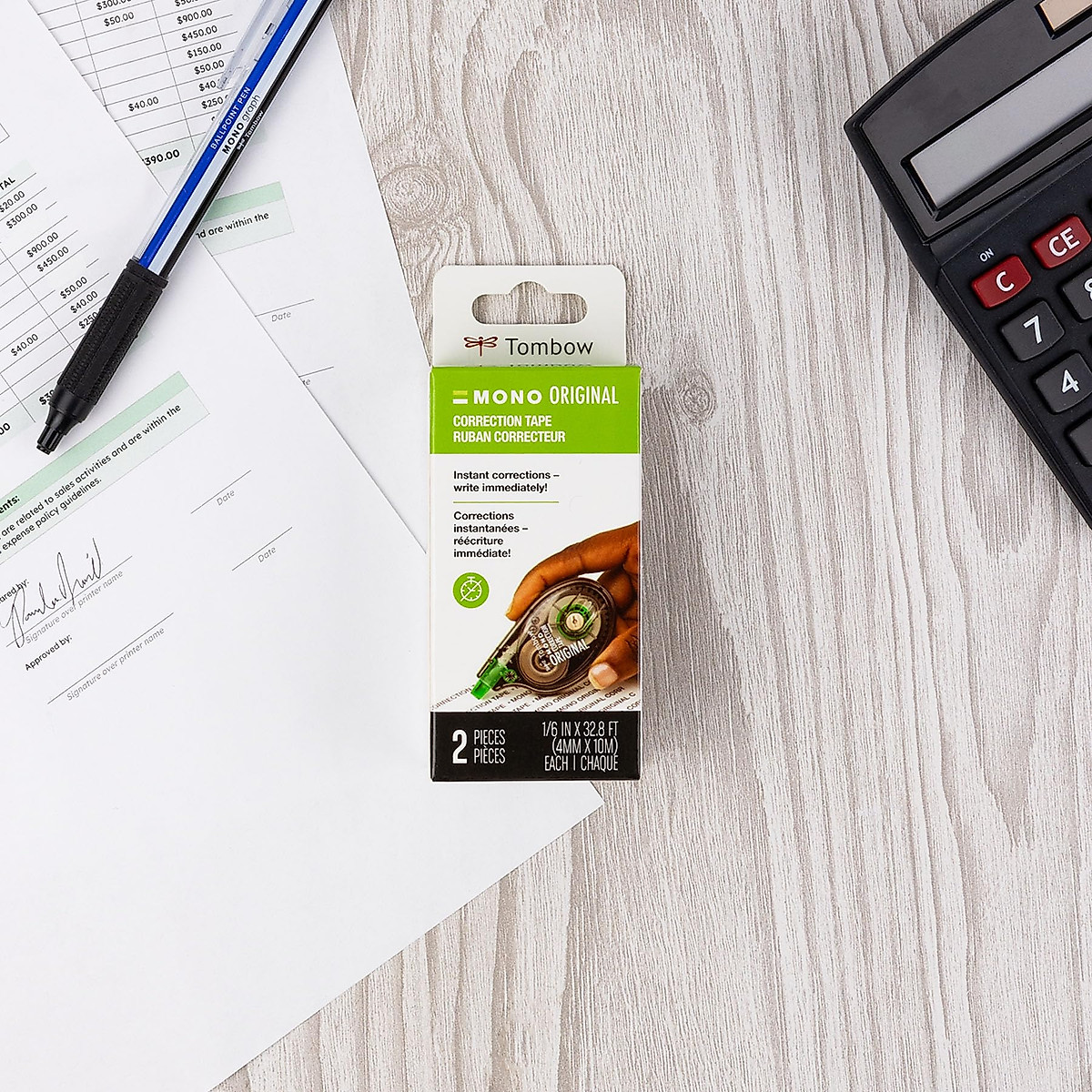 Tombow 68627 MONO Correction Tape, Non-Refillable, 1/6" x 394", White Tape (Pack of 2)