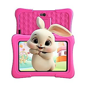 JUNINKE Kids Tablet, Kids for Tablet, 7-inch IPS High-Definition Display Screen, Anti-Blue Light Protective Film, Android 11.0, with a 1.2m Anti-Drop case, 2 Years Replacement (Pink)