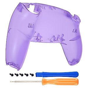 eXtremeRate Clear Atomic Purple Custom Back Plate Bottom Shell Compatible with ps5 Controller, Replacement Back Shell Cover Compatible with ps5 Controller