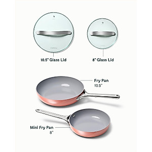 Caraway Nonstick Ceramic Frying Pan With Glass Lid (2.7 qt, 10.5") - Non Toxic, PTFE & PFOA Free - Oven Safe & Compatible with All Stovetops (Gas, Electric & Induction) - Perracotta