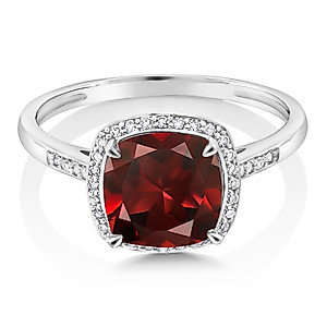 Gem Stone King 10K White Gold Cushion Cut 8MM Gemstone Birthstone and Accent Diamonds Halo Engagement Ring For Women | Wedding Anniversary Promise Ring For Women | Available In Size 5, 6, 7, 8, 9