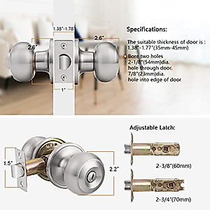 Probrico Colonial Style Privacy Door Knob, Brushed Nickel Bath/Bed Door Lock