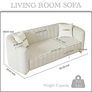 yunqishi KEAI 83.46" Velvet Couch for Living Room Teddy Large Modern Sofa with Gold Metal Sphere Legs Office Upholstered Comfy 3 Seater Couches Cute Sherpa Bedroom Furniture (Teddy Cream White)