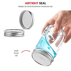 Glass Regular Mouth Mason Jars, 12 Ounce Glass Jars with Silver Metal Airtight Lids for Meal Prep, Food Storage, Canning, Drinking, for Overnight Oats, Jelly, Dry Food, Salads, Yogurt (4 Pack)