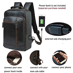 Fshsup leather backpack men,Laptop Bag College Bag,Business Laptop Backpack for Men15.6inch Daypack Backpacks Brown