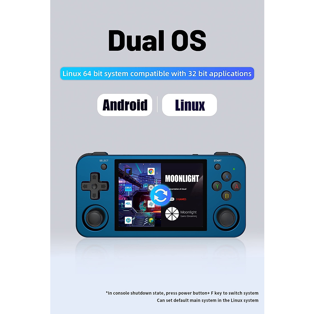 RG353M Handheld Game Console , Aluminum Alloy CNC Process Dual OS Android 11 + Linux System Support 5G WiFi 4.2 Bluetooth Built-in 64G SD Card 4452 Games(Blue)