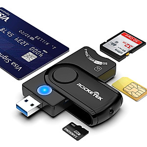 Smart Card Reader, 4 in 1 USB SIM Card Adapter, Identiv Credit ID CAC Card Reader Military, Common Access Card Reader, SIM/MMC/RS&4.0/SDHC/SDXC/SD/TF/Micro SD Card for Windows, Linux/Unix, MacOS X