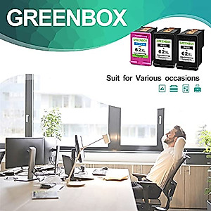 GREENBOX Remanufactured 62 Ink Cartridge Replacement for HP 62XL 62 XL for HP Envy 7640 5660 5540 5640 5642 7645 5549 Officejet 5740 5741 8040 OfficeJet 200 250 Mobile Printer(2 Black 1 Tri-Color)