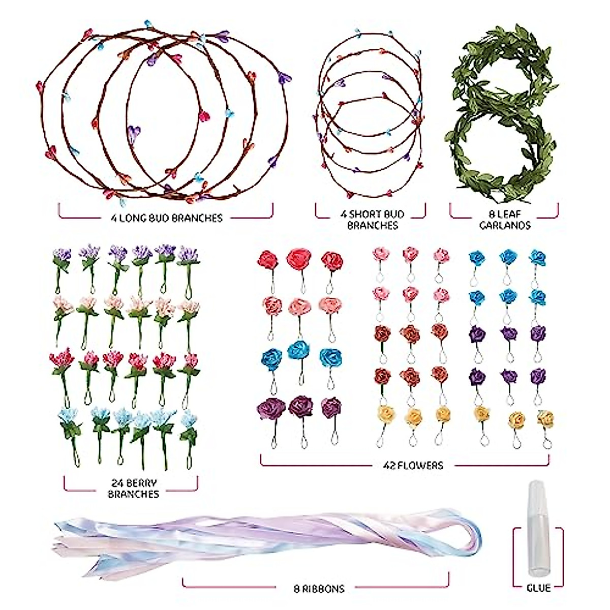 Flower Crowns & Bracelet Making Kit for Girls - Make Your Own Jewelry Kits for Kids - DIY Hair Accessories Set - Arts & Crafts Gift for Ages 6-12 Year Old Girl - Craft Maker Gifts Toys Age 6 7 8 9 10