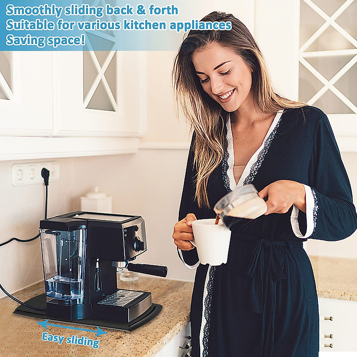 GAGAYA Handy Sliding Tray for Coffee Maker, Kitchen Appliance Moving Caddy, Countertop Slider with Smooth Rolling Wheels for Blender, Toaster, Air Fryer, Pot, Food Processors, Aid Mixer (Set of 1)