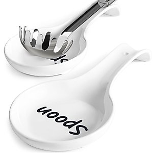 LE TAUCI Spoon Rest, Ceramic Spoon Rest for Stove Top, Spoon Rest for Kitchen Counter, Modern Farmhouse Kitchen Spoon Holder, Heat-Resistant Cooking Utensil Rest, Set of 2, White