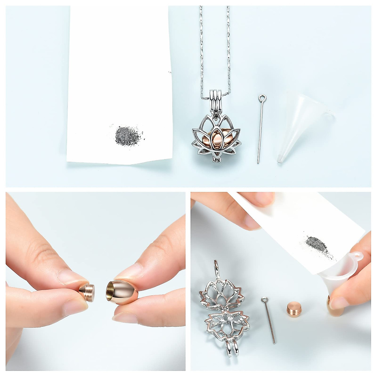 Imrsanl Cremation Jewelry for Ashes - Lotus Flower Ashes Pendant Necklace with Mini Keepsake Urn Memorial Ash Jewelry (Rose Gold)