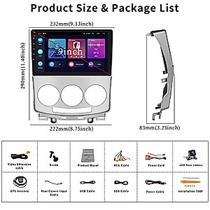 Android 11 Car Stereo for Mazda 5 2007-2012 with Wireless Apple CarPlay Android Auto,9 inch Touchscreen Car Radio with WiFi,GPS Navigation,Bluetooth,FM/RDS,SWC AUX-in,Dual USB+AHD Backup Camera