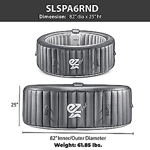 SereneLife Outdoor Portable Hot Tub - 82'' x 25'' 6-Person Round Inflatable Heated Pool Spa with 130 Bubble Jets, Filter Pump, Cover, LED Lights, and Remote Control