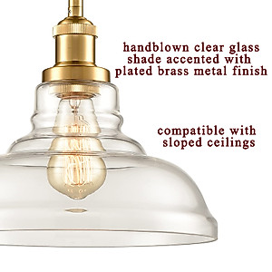 CLAXY Industrial Brass/Gold Pendant Lights Glass Dome Kitchen Hanging Light Fixture-3 Pack