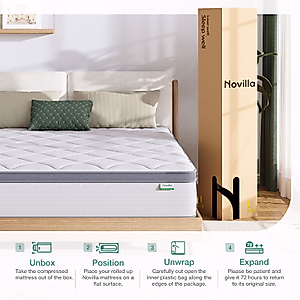 Novilla Twin Mattress, 10 Inch Twin Hybrid Mattress for Kids, Pocket Innerspring Pillow Top Mattress Twin for Motion Isolation, Pressure Relief & Edge Support, Medium Firm Feel