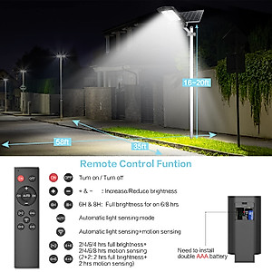 HYKOONT Solar Street Light, 1200W Solar Street Lights Outdoor Dusk to Dawn Motion Sensor IP66 Waterproof 6500K Super Bright Solar Powered Lighting for Parking Lot, Garage, Street