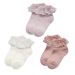 Durio Baby Girl Socks Frilly Baby Socks 0-3 Months Soft Baby Socks 6-12 Months Lace Baby Girl Ruffle Socks Baby Socks Newborn Aa White&Light Pink&Dark Pink 0-12 Months