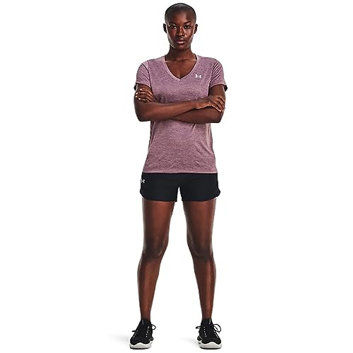Under Armour Womens Tech V-Neck Twist Short-Sleeve T-Shirt, (501) Misty Purple/White/Metallic Silver, Large