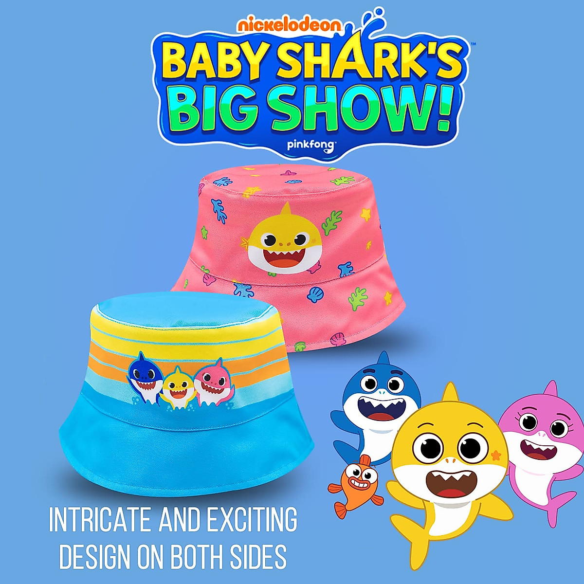 Reversible Pinkfong Baby Shark Sun Hat for Toddler Girls, Boys, and Kids