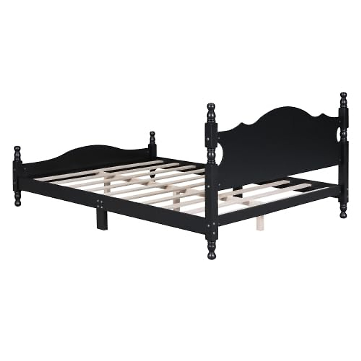 Wekity Queen Size Wood Platform Bed Frame,Retro Style Platform Bed with Wooden Slat Support (Black)